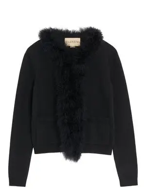 Valentino Garavani Virgin Wool Feather-trim Cardigan - Black