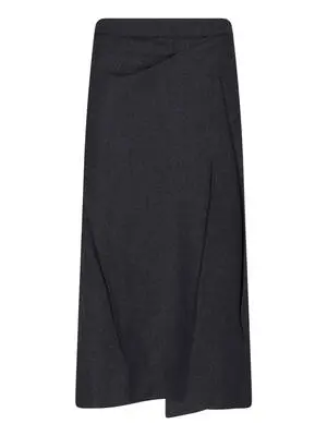 Victoria Beckham Wool Midi Skirt With Draped Details - Gray