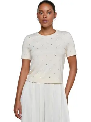 L'Agence Stormy Embellished T-shirt - Vintage White