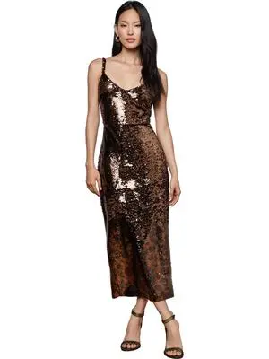 L'AGENCE Noella Sequin Leopard Print Midi Dress