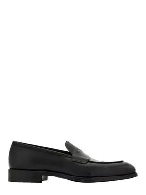 FERRAGAMO Calfskin Leather Penny Loafers - Black