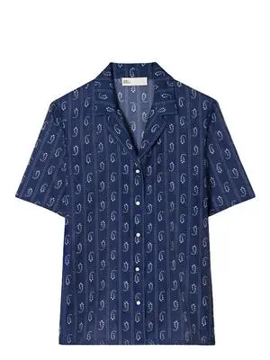 Tory Burch Printed Camp Shirt - Blue Paisley