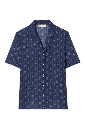 Tory Burch Printed Camp Shirt Blue Pajama Print