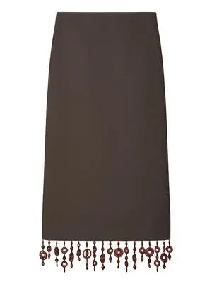 Tory Burch Embellished Crepe Skirt - Dark Mocha