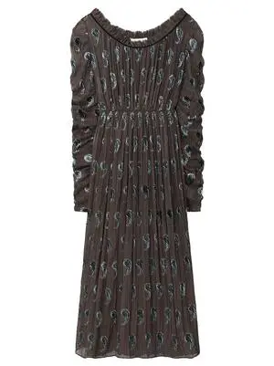 Tory Burch Ruched Velvet Dress - Brown Paisley Shadow