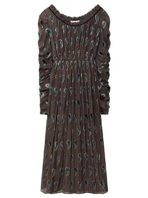 Tory Burch Ruched Velvet Dress - Brown Paisley
