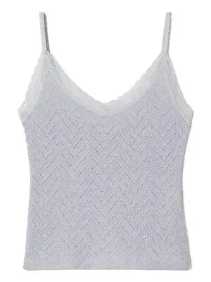 Tory Burch Lace Pointelle Camisole Cool Platinum/snow Blue Metallic