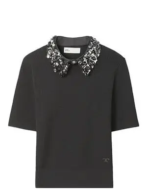 Tory Burch Embellished Collar Short-sleeve Top - Black