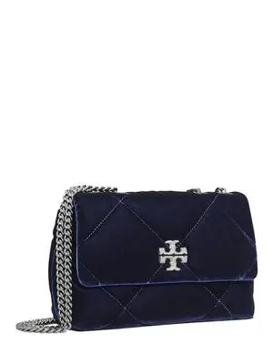 Tory Burch Small Kira Diamond Quilt Velvet Shoulder Bag Perfect Navy