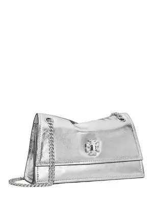 Tory Burch Mini Kira Turnlock Metallic Shoulder Bag - Silver