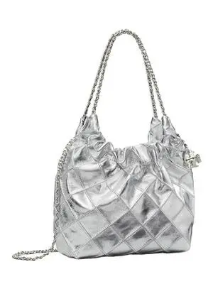 Tory Burch Mini Fleming Metallic Hobo Bag - Silver