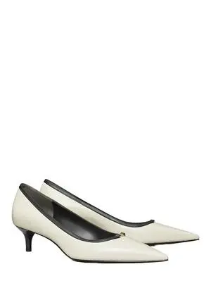 Tory Burch Double T Buckle Kitten Heel Pumps Light Cream/perfect Black