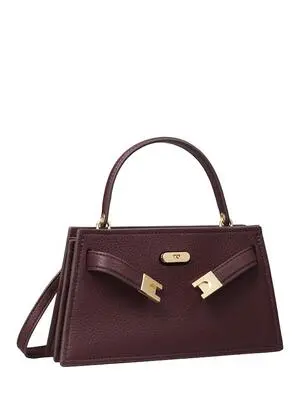 Tory Burch Mini Lee Radziwill Pebbled Top-handle Bag - Dark Carmine