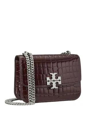 Tory Burch Small Eleanor Croc-embossed Shoulder Bag - Deep Burgundy
