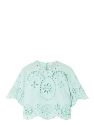 Zimmermann Awaken Cropped Broderie Anglaise Linen Top - Green