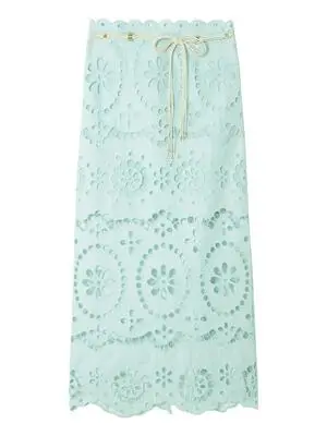 Zimmermann Awaken Belted Broderie Anglaise Linen Midi Skirt - Green