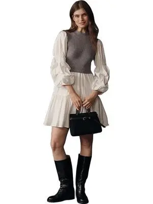 English Factory Long-sleeve Sweater Twofer Mini Dress - Grey