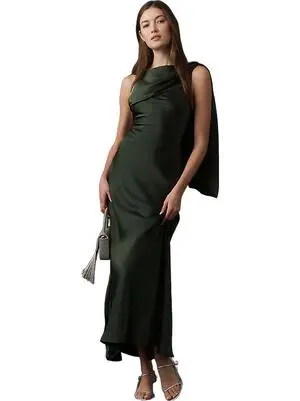Bhldn Caped Open-back Maxi Dress - Forest Green
