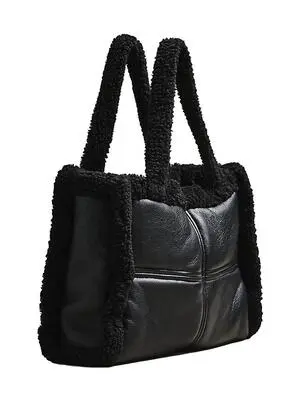 LAMARQUE Zoey Sherpa Fleece Leather Tote - Black