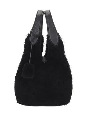 Polo Ralph Lauren Shearling & Pebble Leather Tote - Black