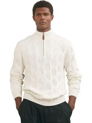 REISS Greenford Half-zip Cable-knit Jumper - Winter White