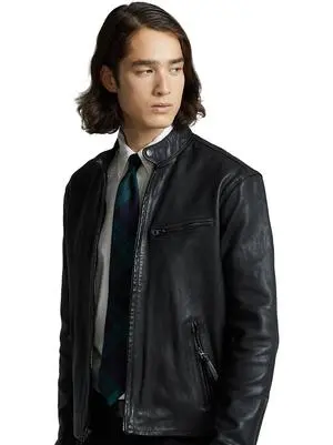 Ralph Lauren The Brooklands Leather Café Racer Jacket - Polo Black