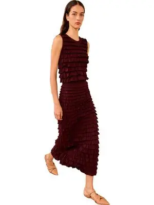 Ulla Johnson Mimi Ruffled Midi Skirt - Claret