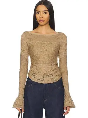 Free People Lace Layering Long Sleeve Top - Dutch Cocoa