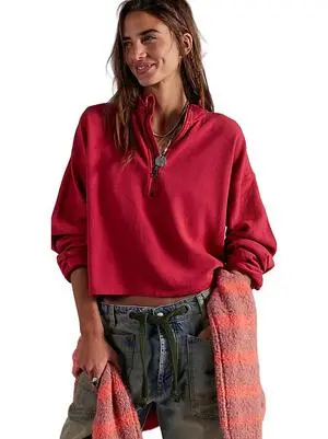 Free People We The Free Celeste Quarter Zip Pullover Salsa