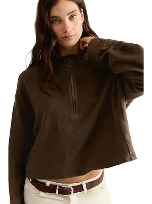 Free People We The Free Celeste Quarter Zip Pullover - Teak