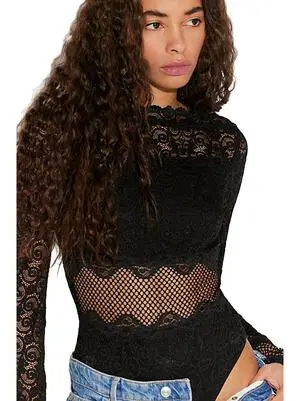 NIGHTCAP Cheval Lace Bodysuit - Black