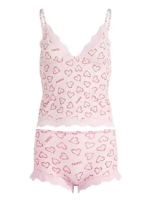 SKIMS Fits Everybody Lace Cami & Boyshort Set - Cb Candy Heart Print
