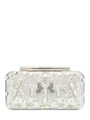 Alexander McQueen T-bar Crystal-embroidered Clutch - Silver
