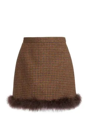 Valentino Garavani Feather-trimmed Virgin Wool Mini Skirt - Brown
