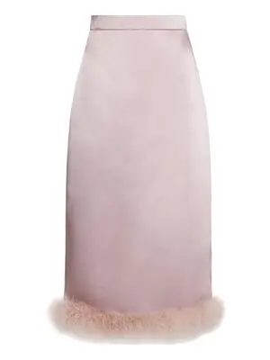 Valentino Garavani Feather-trimmed Satin Midi Skirt - Pink
