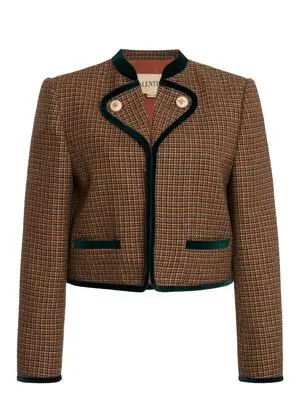 Valentino Garavani Houndstooth Virgin Wool Cropped Jacket - Brown