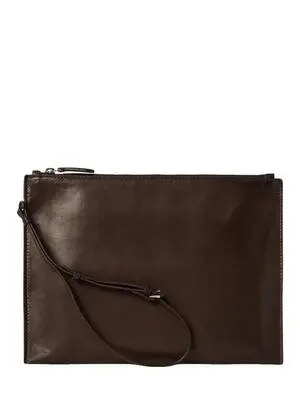 THE ROW Leather Wristlet Pouch - Brown Melange