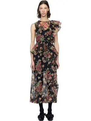 Sea Cornelia Floral Print Midi Dress - Black