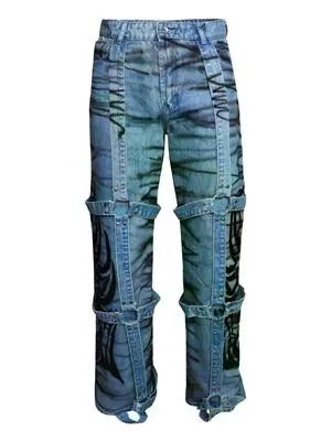 WHO DECIDES WAR Winged Logo Bondage Jeans - Blue