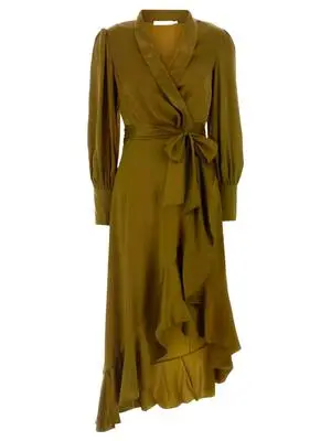 Zimmermann Ruffled Satin Midi Dress - Green