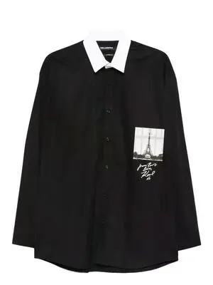 Karl Lagerfeld Contrast-collar Eiffel-tower Shirt - Black