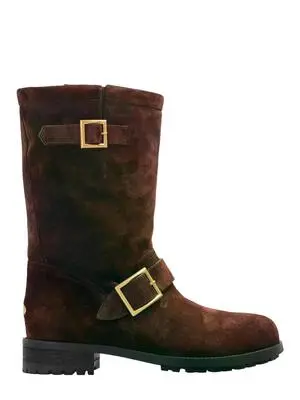 JIMMY CHOO Buckle Mid Biker Boots - Brown