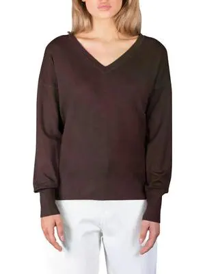 MOORER V-neck Long Sleeve Sweater - Brown