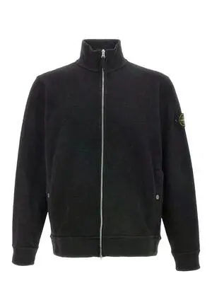Stone Island Zip-up Sweatshirt With Logo Badge - Black