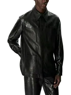 MARINE SERRE Glossy Moon Leather Shirt - Black