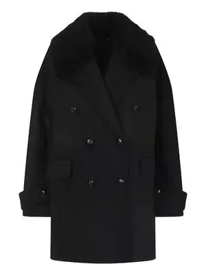 Ermanno Scervino Fur-collar Double-breasted Coat - Black