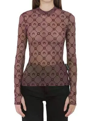 MARINE SERRE Moon-print High-neck T-shirt - Red
