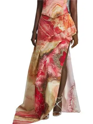 IRINA VOINEA Printed Asymmetrical Maxi Skirt - Pink