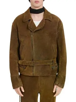 MAISON MARGIELA Belted Asymmetrical-zip Leather Jacket - Brown