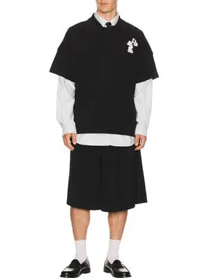 Rhude Pique Boxy Polo Shirt In Black - Black & White